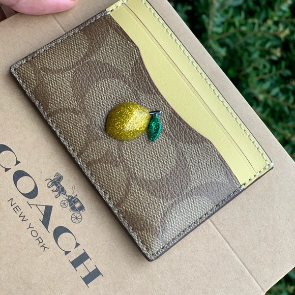 Coach | Bags | Coach Signature Khaki Slim Flat Mango Card Case | Poshmark